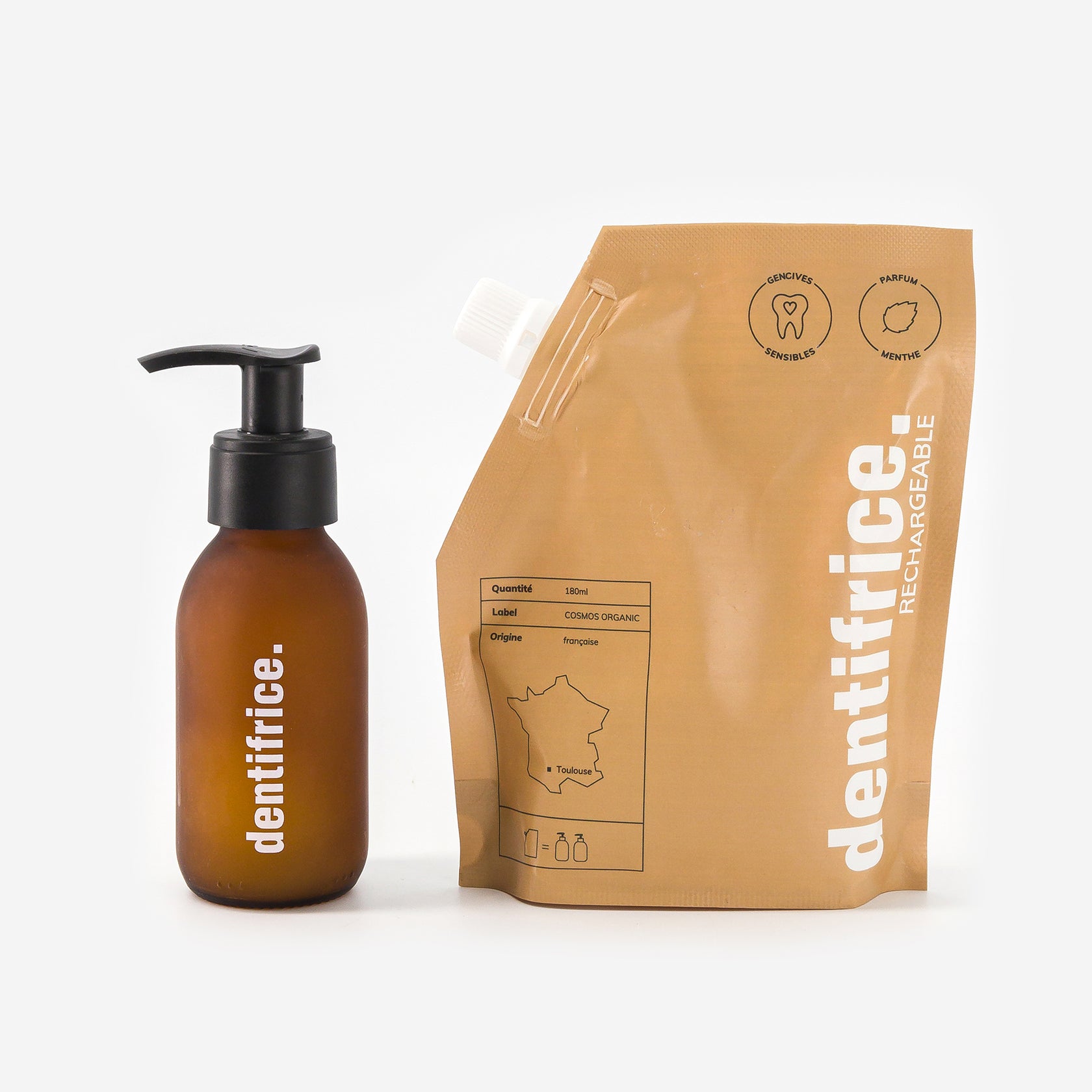 Dentifrice certifié bio - Arôme Menthe - Flacon et recharge